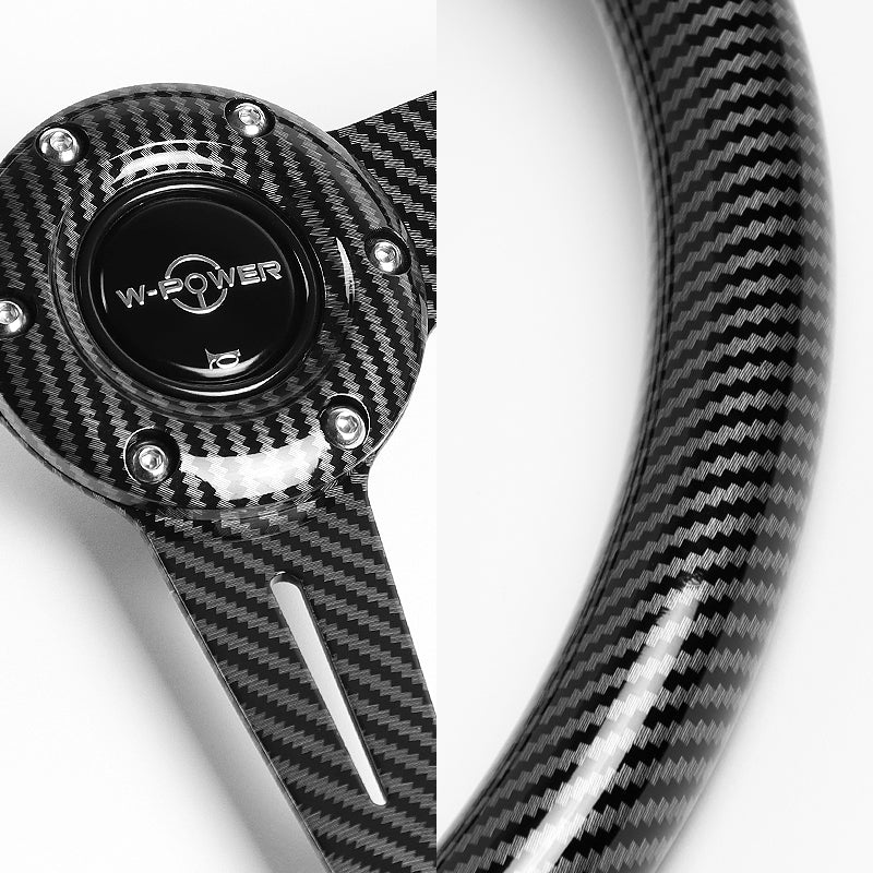 W-Power 14" 350mm 6-Bolt Hole JDM Euro VIP Style Carbon Fiber Look Gri ...