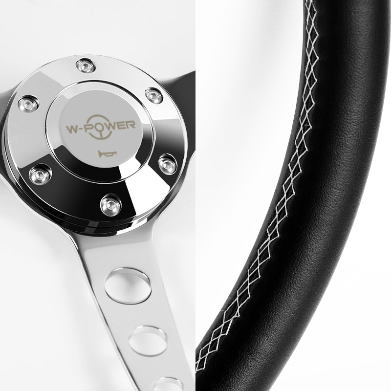 W-Power 15" 380mm 6-Bolt Hole JDM Euro VIP Style Classic Trim Grip Wit ...