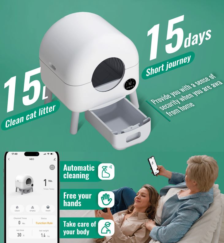 WiFi Smart Cat Litter Box NO Scoop/APP Automatic Self-Cleaning Litter ...