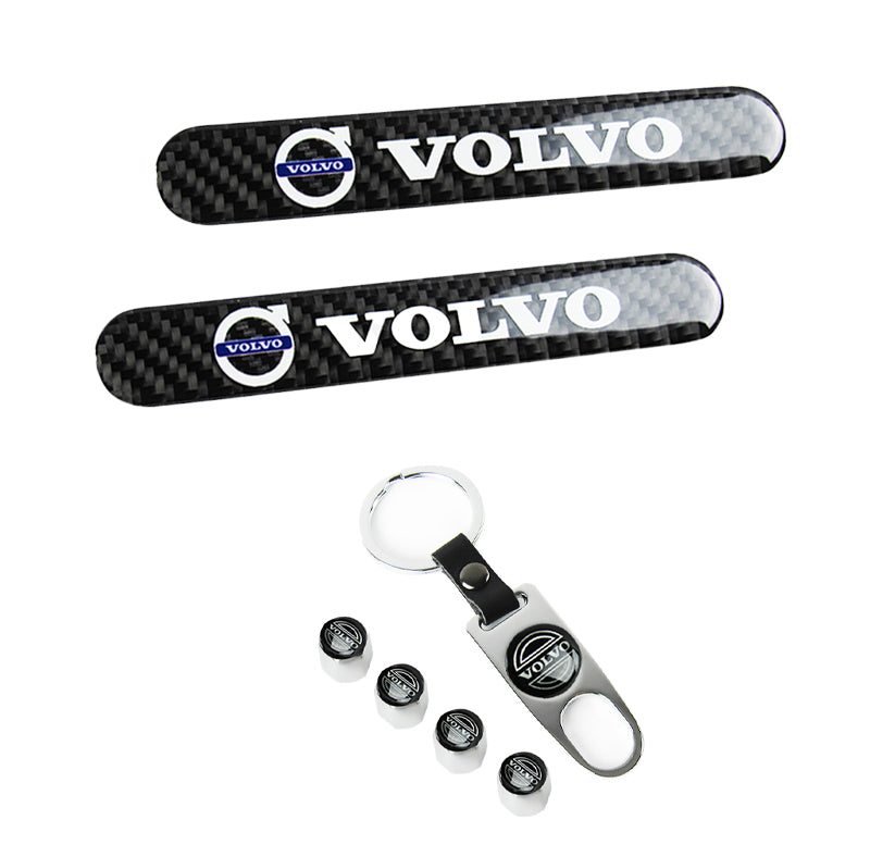 VOLVO Set LOGO Emblems with Silver Keychain Tire Valves Wheel Air Caps ...
