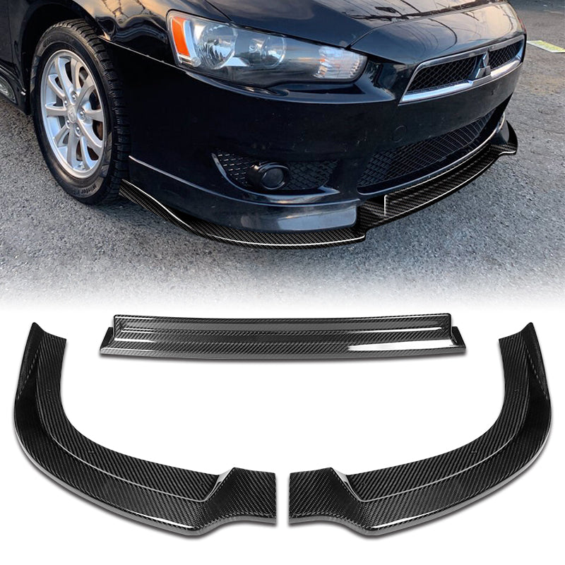 For 2008-2015 Mitsubishi Lancer RA-Style 3-PCS Carbon Fiber Front Bump ...