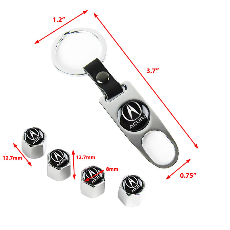ACURA LOGO Set White Emblems with Silver Keychain Wheel Tire Valves Ai ...