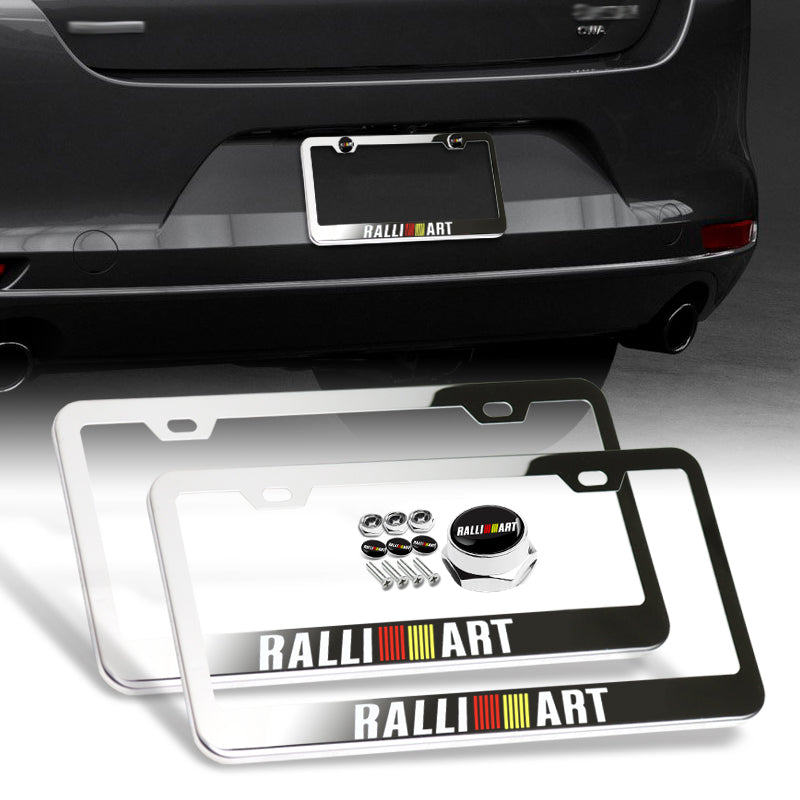 New Ralliart 2 pcs Stainless Steel License Plate Frame with Caps Bolt ...