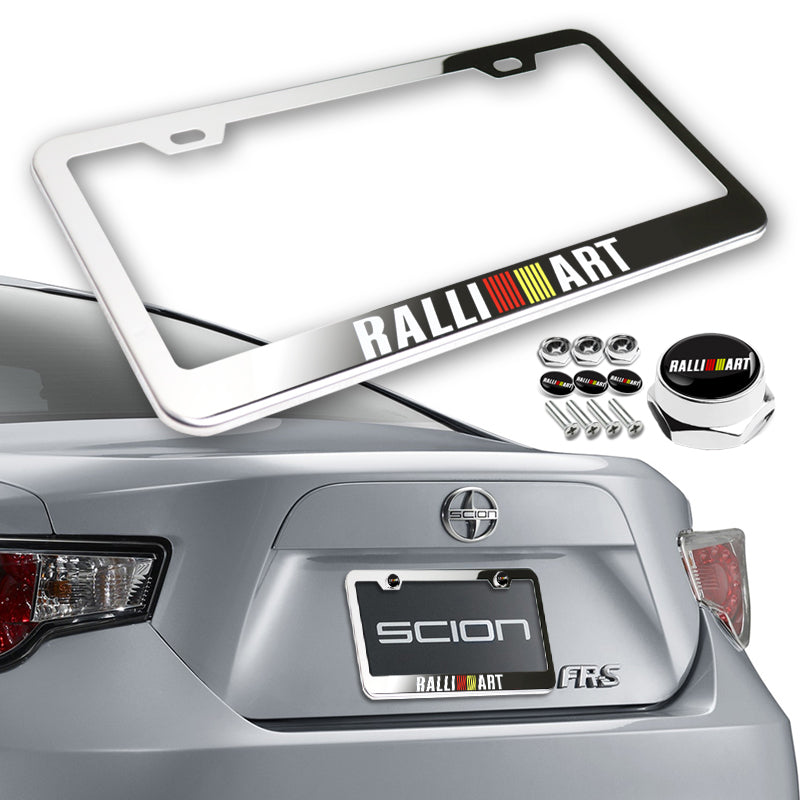 New Ralliart 2 pcs Stainless Steel License Plate Frame with Caps Bolt ...