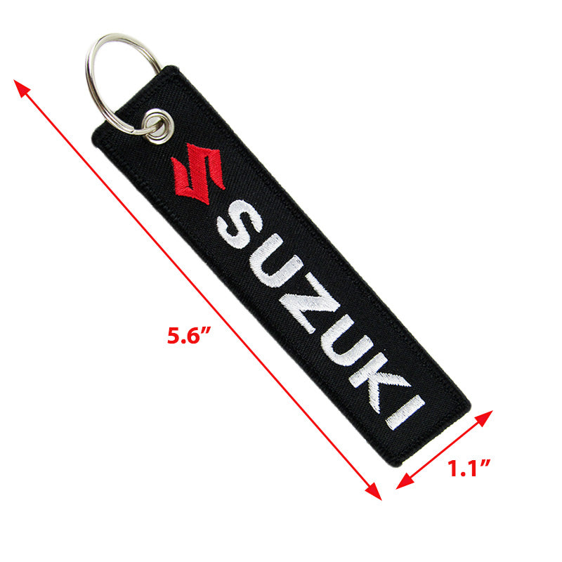For SUZUKI DOUBLE SIDED EMBROIDERED BLACK KEY TAG KEYCHAIN CELL HOLDER ...