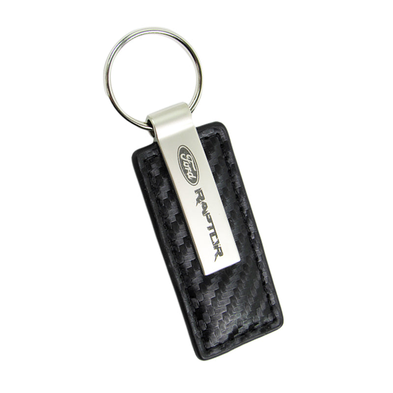 For Ford Raptor Rectangle Carbon Fiber Leather Chrome Key Fob Keyring ...
