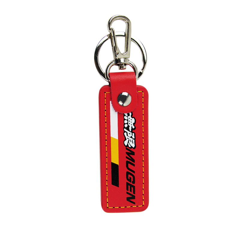 JDM MUGEN POWER SPORTS Honda 2 pc Red Leather Rectangle Key Fob Keyrin ...