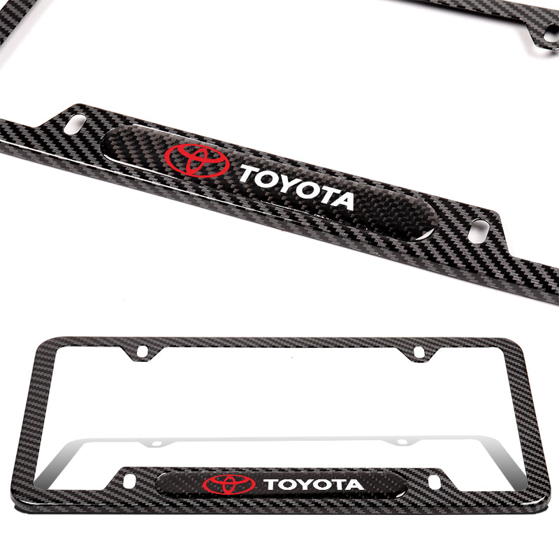 2PCS TOYOTA Black Carbon Fiber License Plate Frame Stainless Steel Met ...